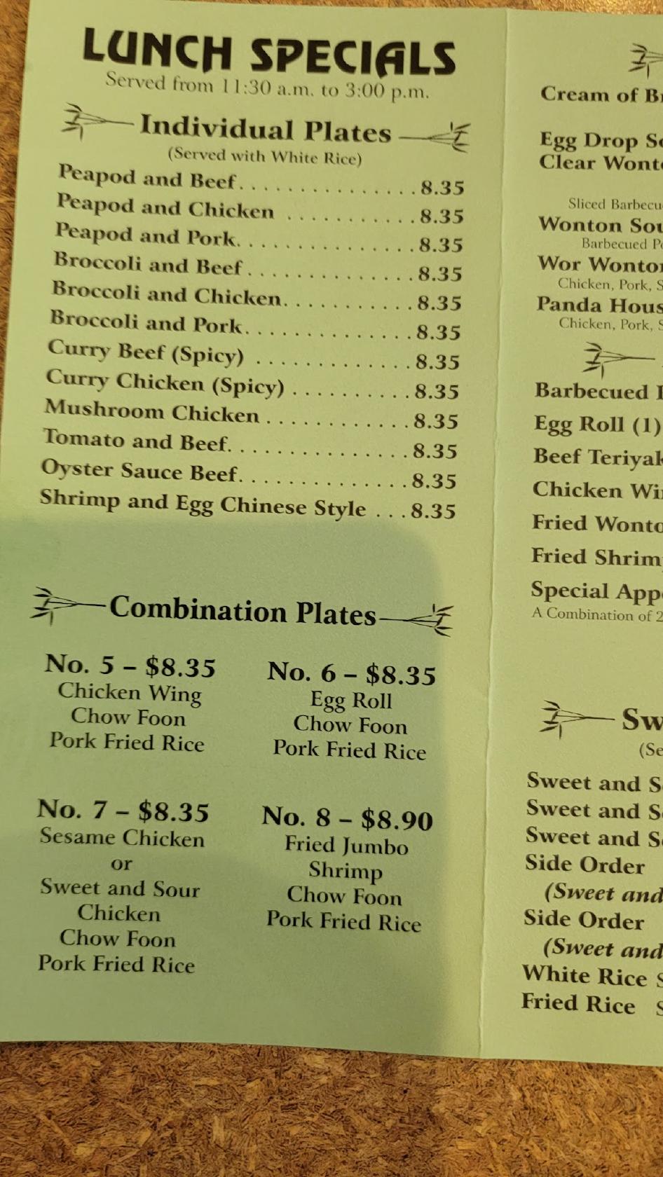 Menu at Panda House Chinese Restaurant, Worthington