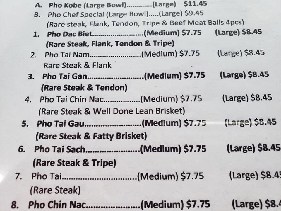 Menu at Pho Hai restaurant, Walnut