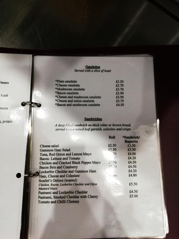 Menu at Scarlett's Cafe, Falkirk, 12 Union Road
