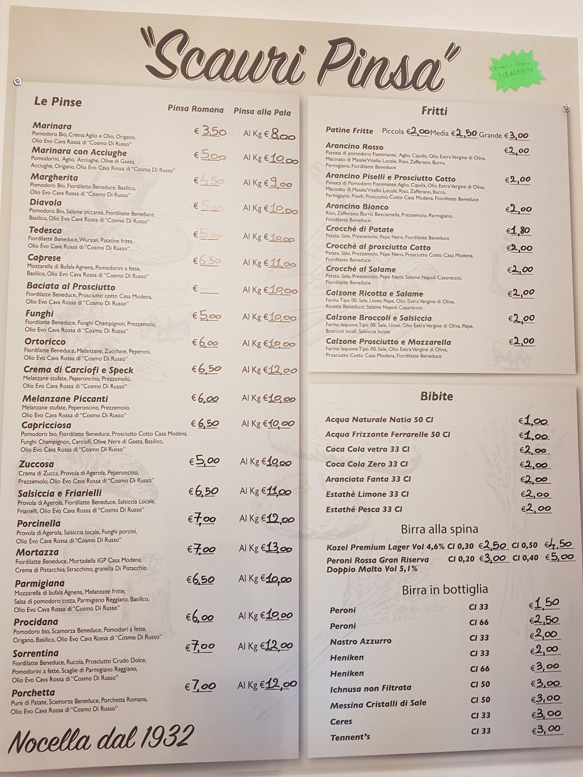Menu da Scauri Pinsa ristorante, Minturno