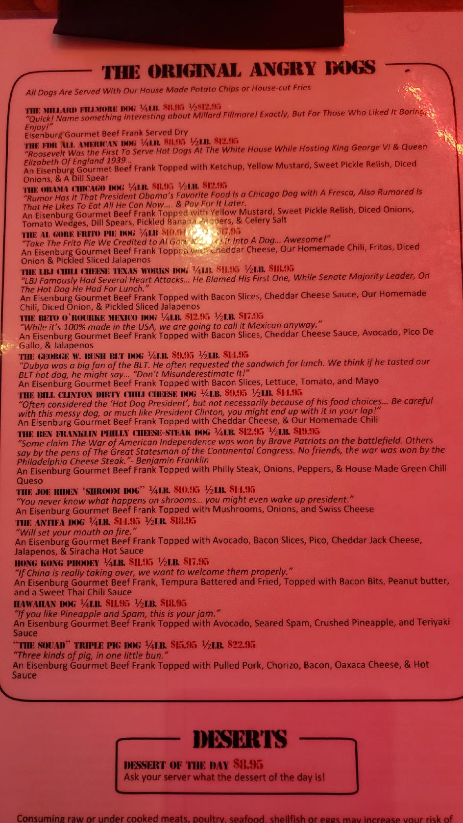 Menu at The Angry Elephant pub & bar, San Antonio, US-281 #107