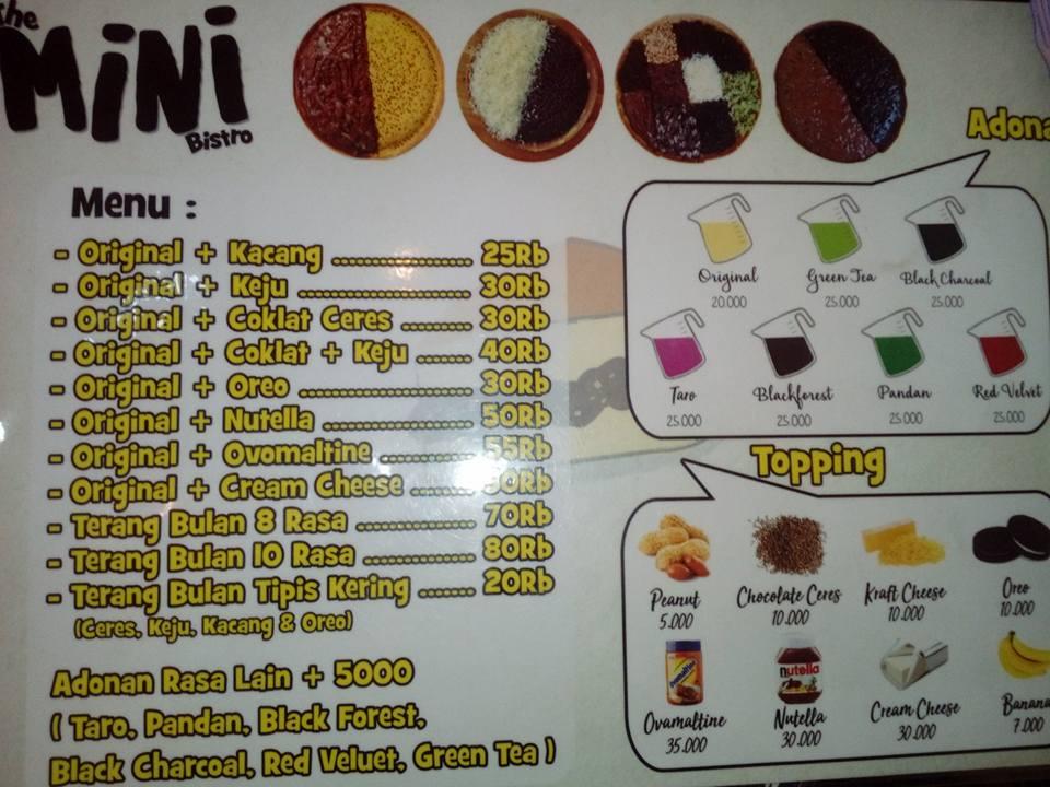 Menu at The MINI Bistro, Mojokerto