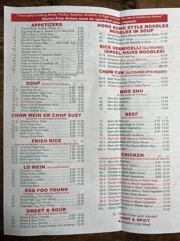 Menu at China Taste restaurant, Vernon