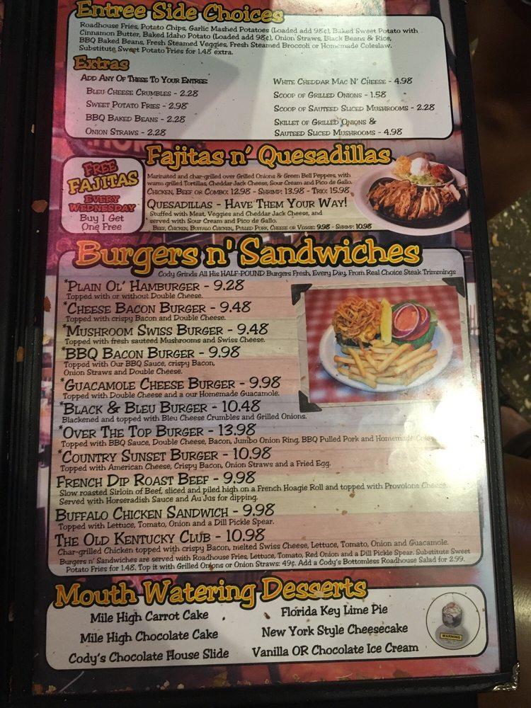 Menu at Cody's Original Roadhouse - Sumter steakhouse, The Villages ...