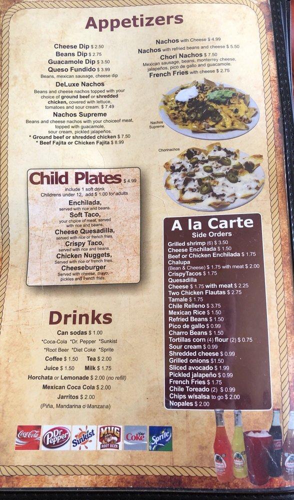 Menu at El Rancho Mexican Restaurant, Bertram
