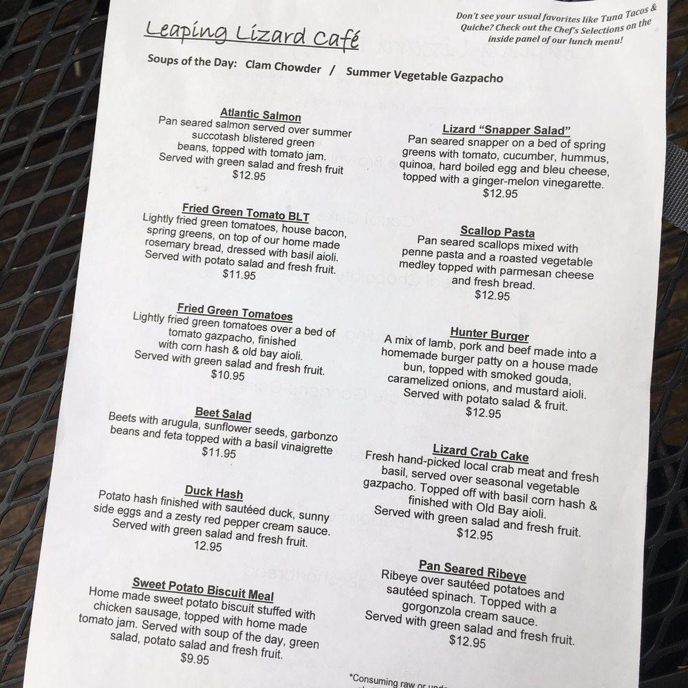 Menu at Leaping Lizard Cafe, Virginia Beach, Shore Dr