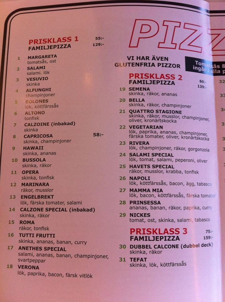 Menu at Pizzeria Torino, Storvik, Handelsgatan 2