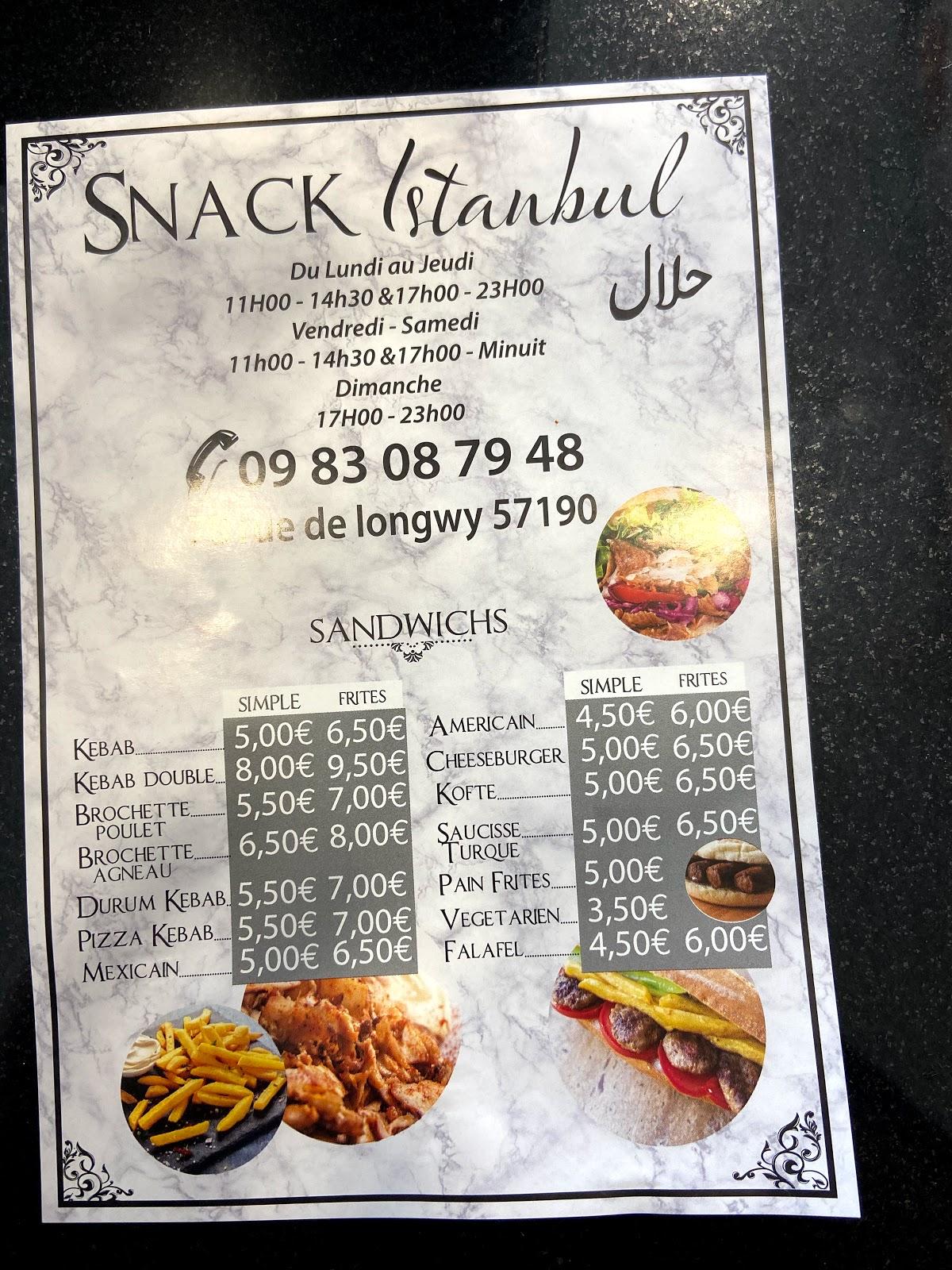 Menu at Snack Istanbul restaurant, Serémange-Erzange