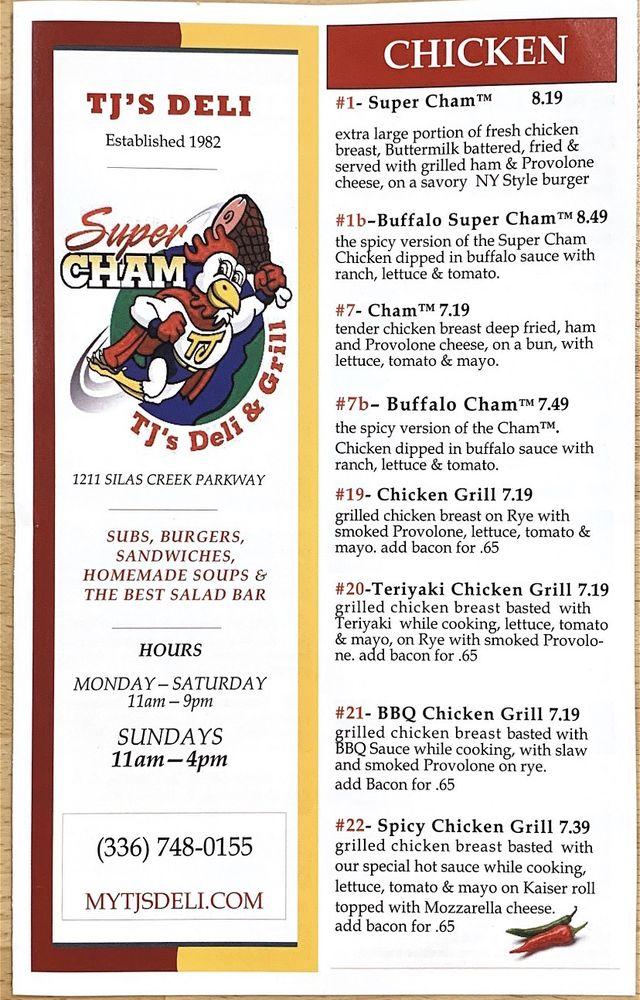 Menu at Tj's Deli restaurant, Winston-Salem, Silas Creek Pkwy