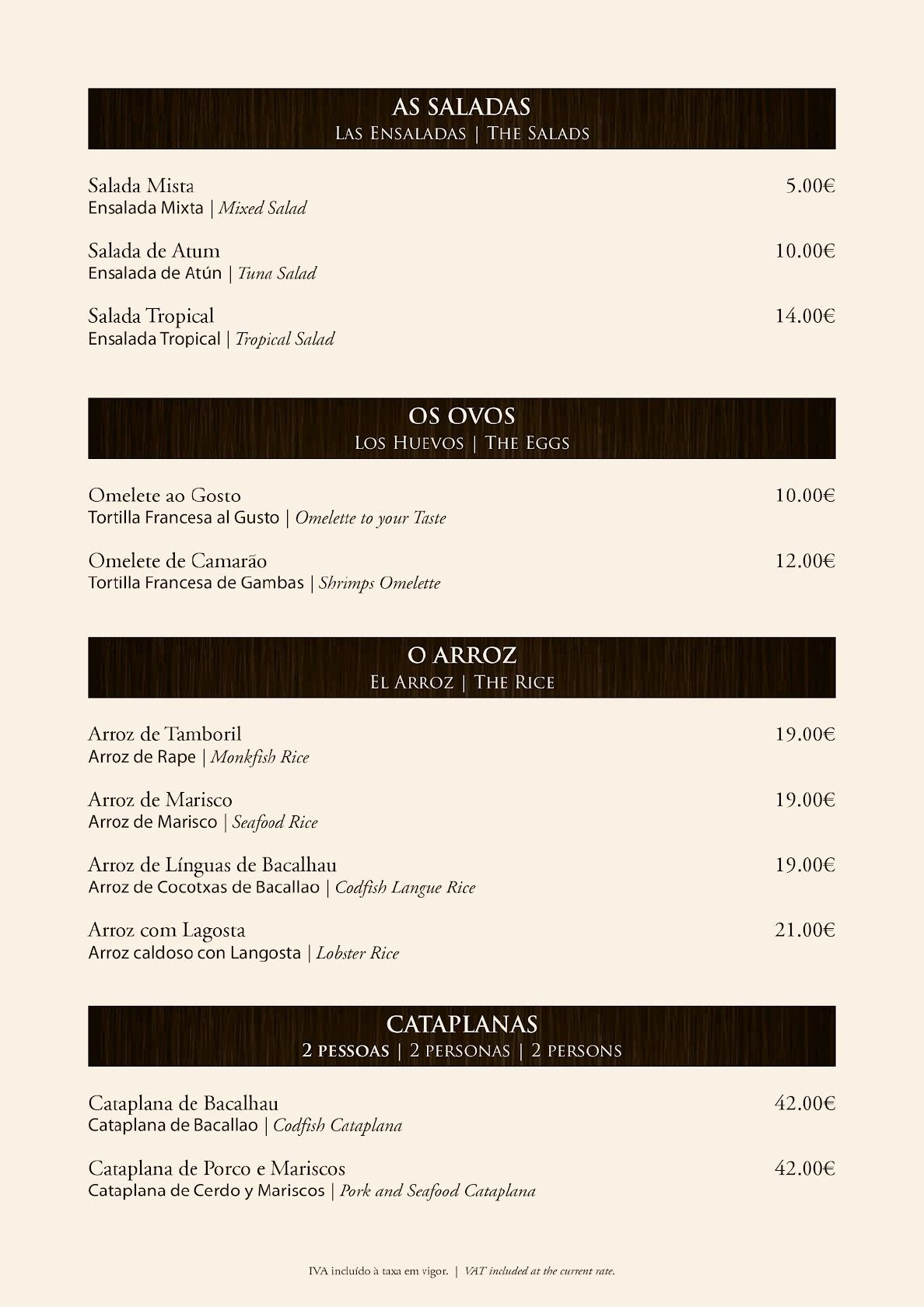 Menu em A Chaminé restaurante, Altura, Avenida 24 de Junho NÚMERO 17