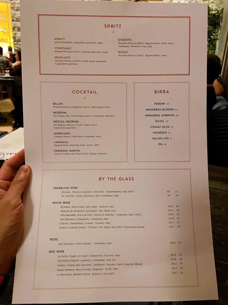 Menu at Amalfi restaurant, Las Vegas