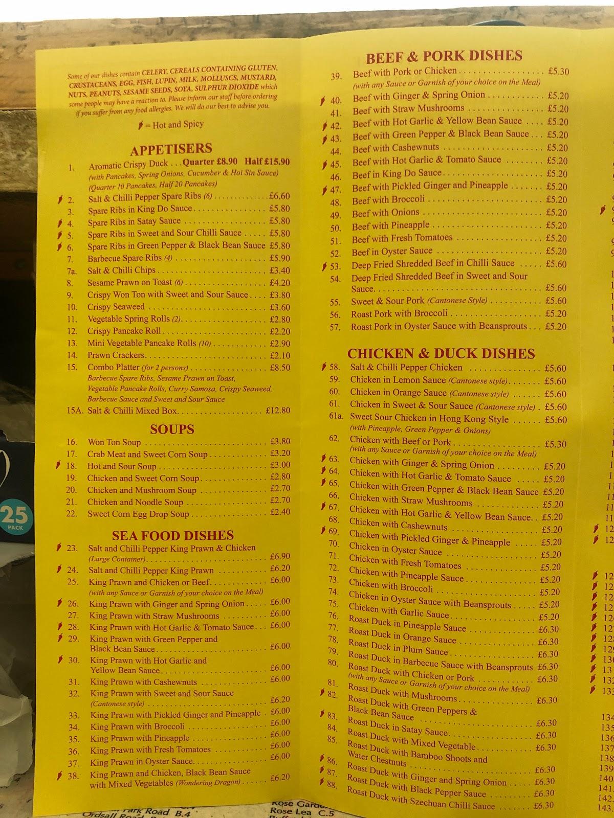 Menu at CHINESE CHEF restaurant, Retford