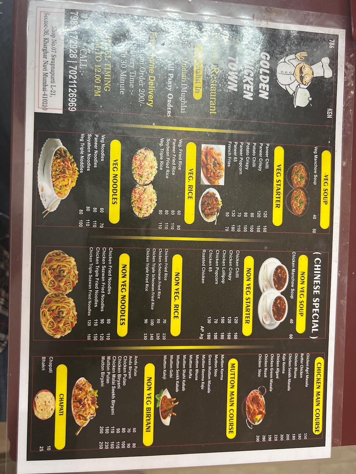 Menu at Golden chicken town, Mumbai