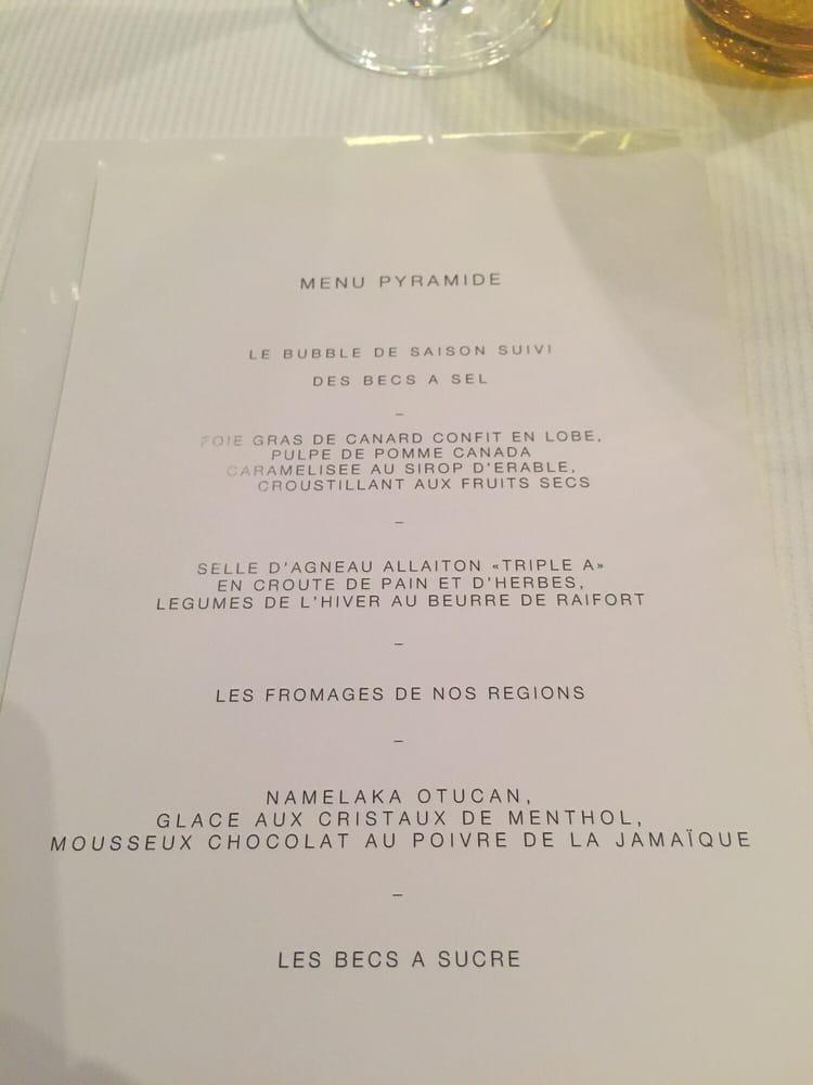 Menu at La Pyramide - Hôtel Restaurant (Isère), Vienne, 14 Bd Fernand Point