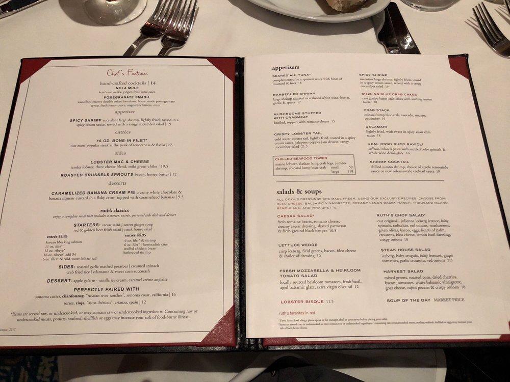 Menu at Ruth's Chris Steak House pub & bar, Albuquerque