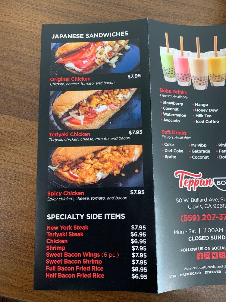 Menu at Teppan Bowl restaurant, Clovis