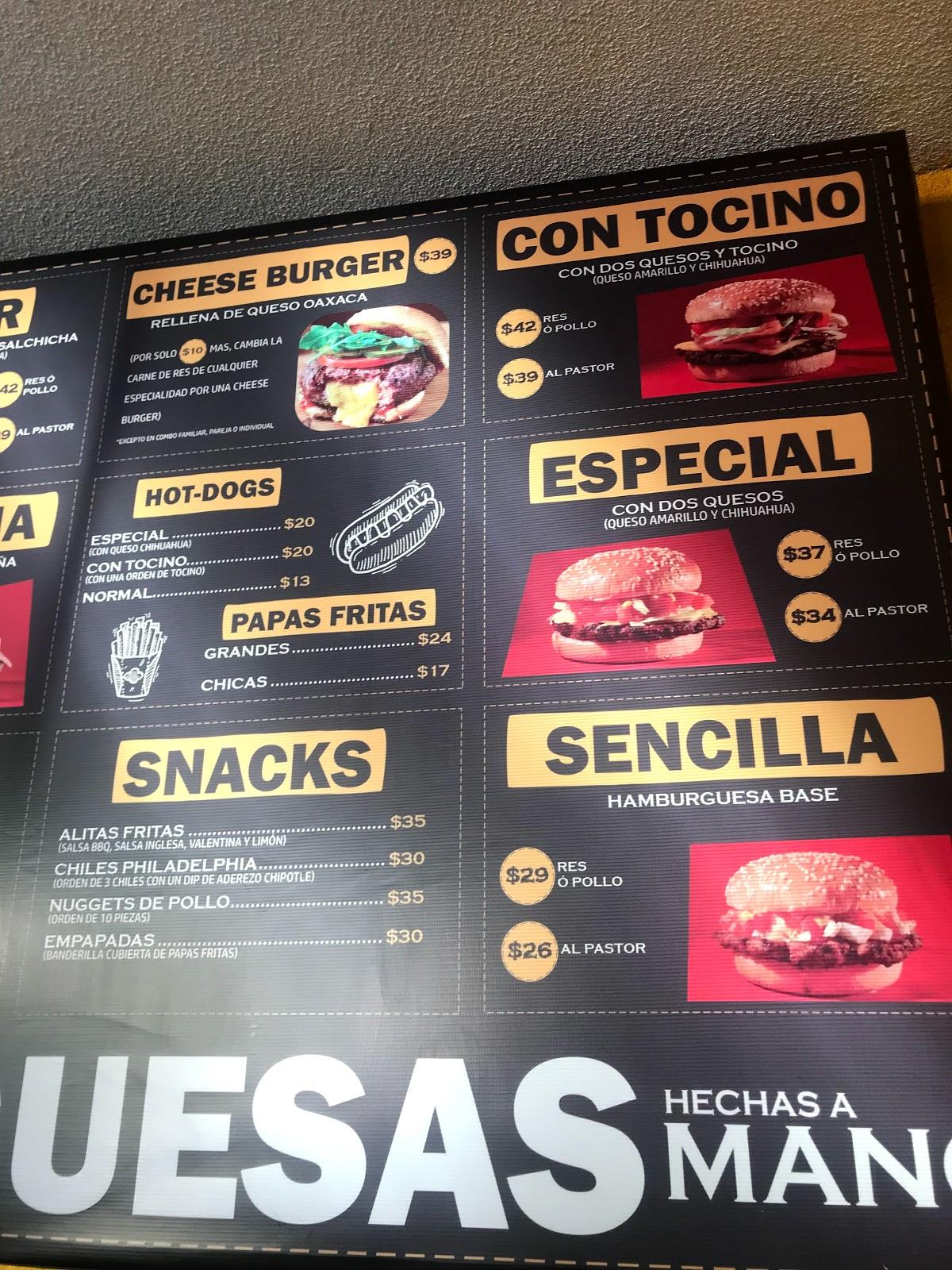 Menu at La Sabrosa Burger restaurant, Ecatepec de Morelos