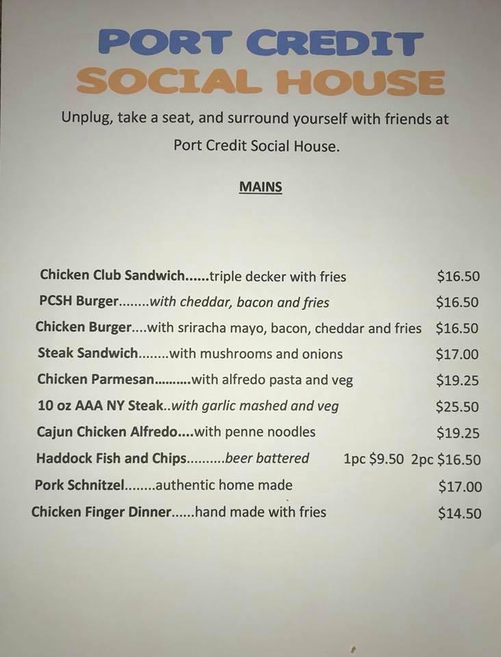 Menu at Port Credit Social House pub & bar, Mississauga