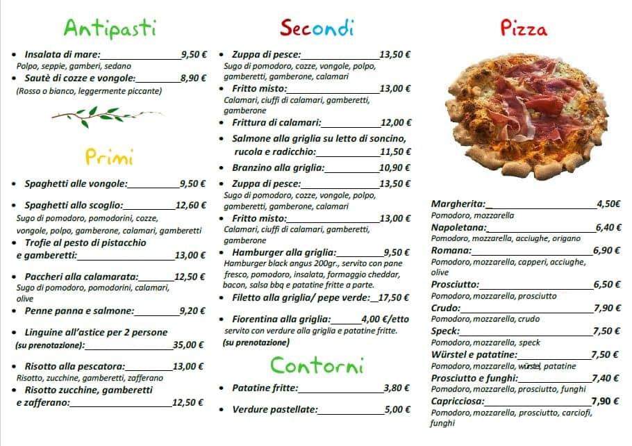 Menu at Primavera restaurant, San Felice del Benaco