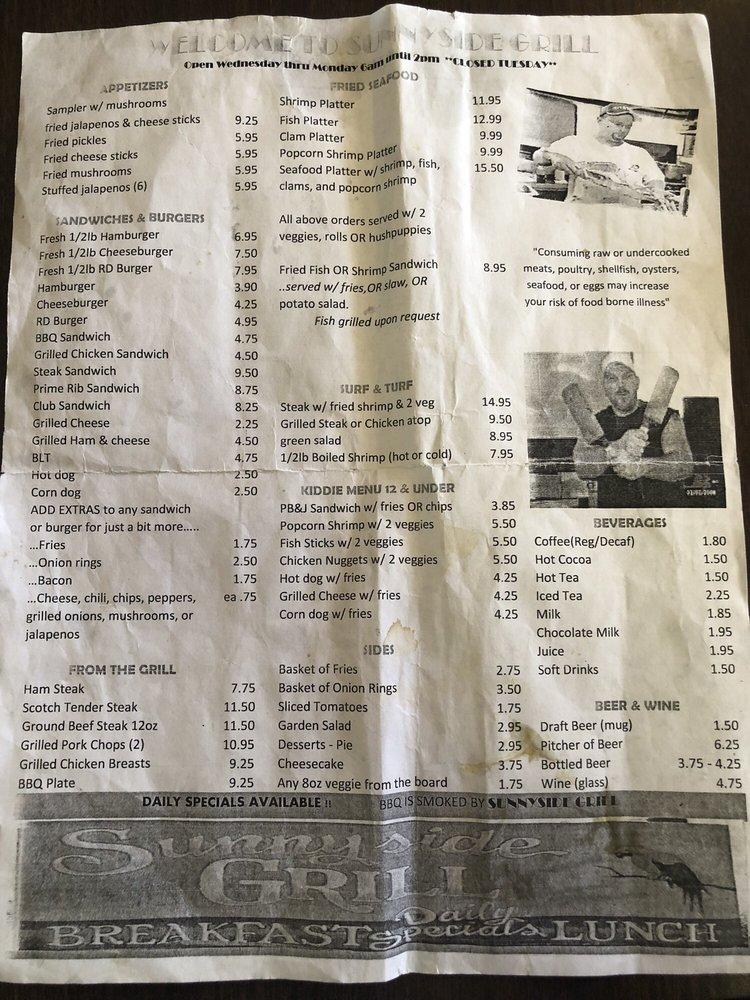 Menu at Sunnyside Grill restaurant, Panama City Beach
