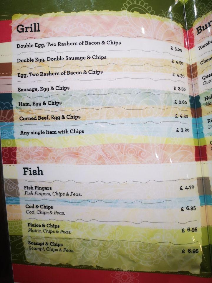 Menu at The Gorge cafe, Farnham