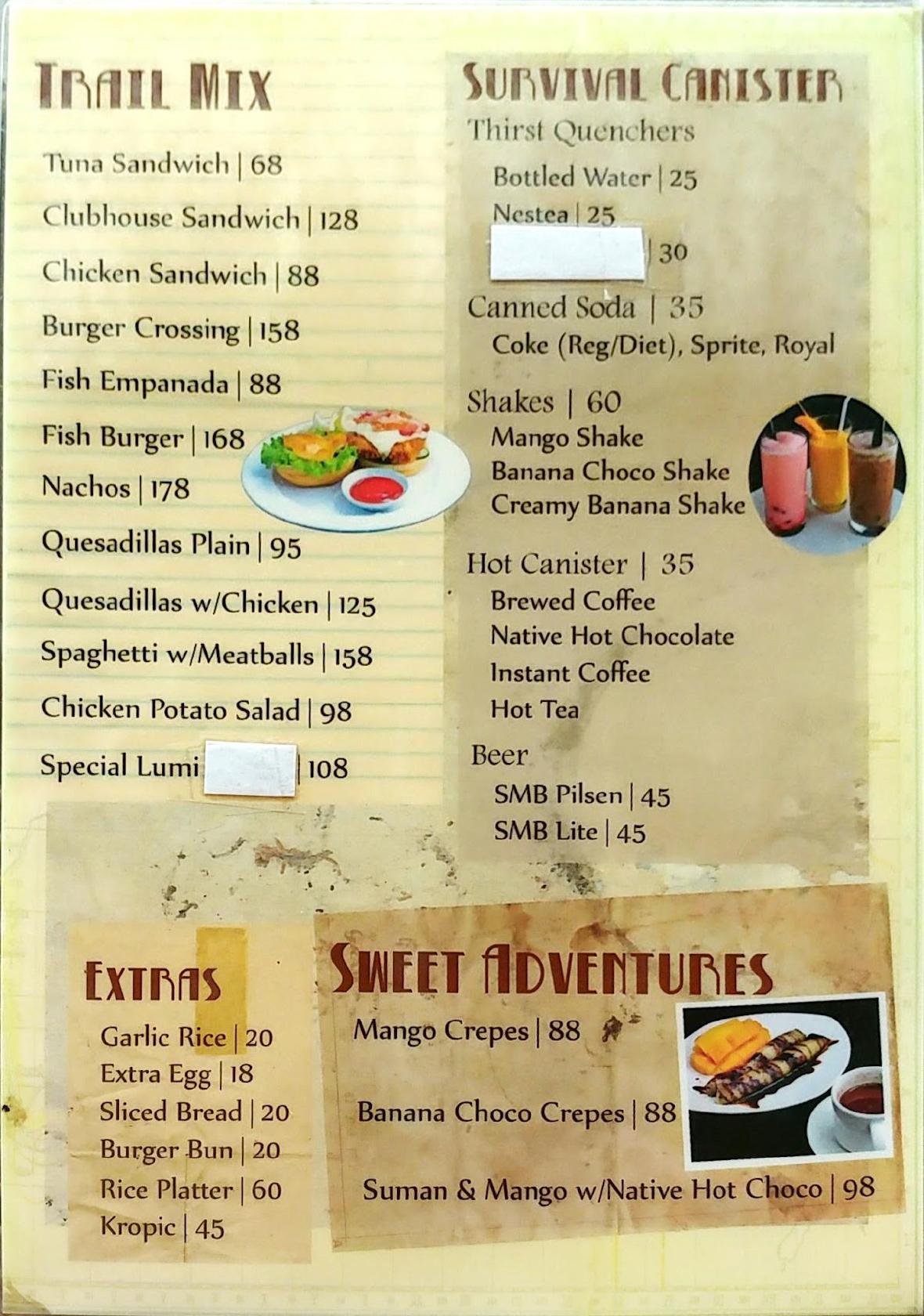 Menu at Adventure Cafe and Zipline, Balamban, CQHG+V7R