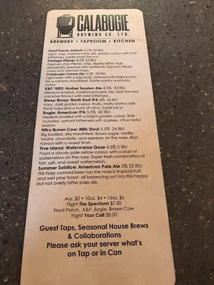 Menu at Calabogie Brewing, Calabogie