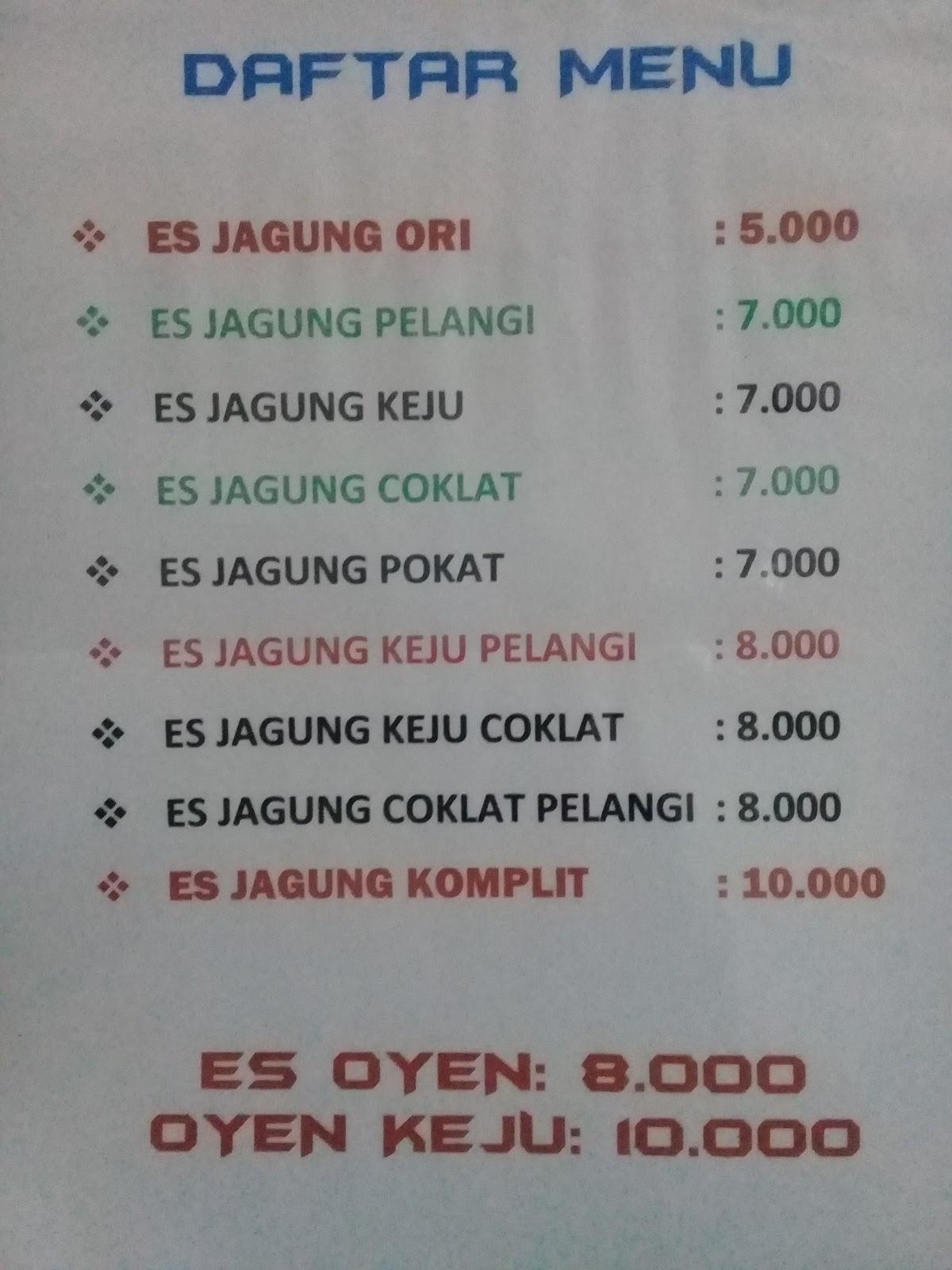 Menu at Es jagung yuk elis, Simpang Bayat