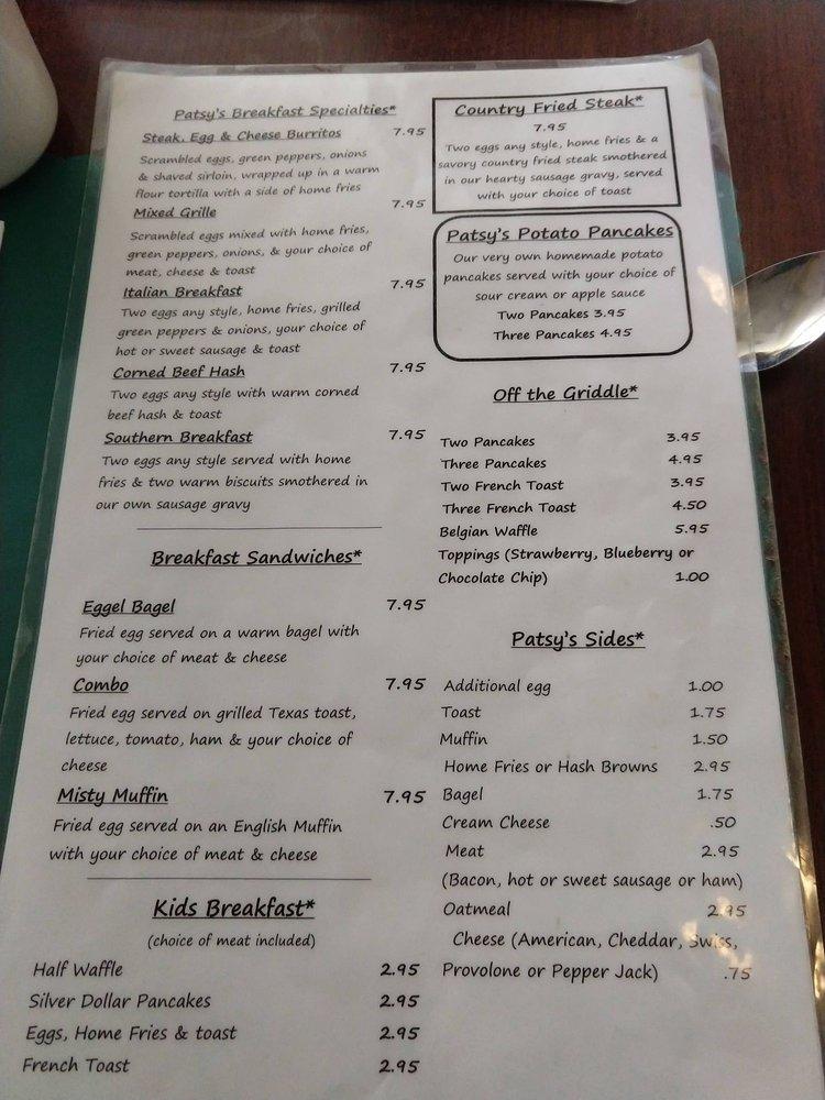 Menu at Patsy's Place restaurant, Bethel Park