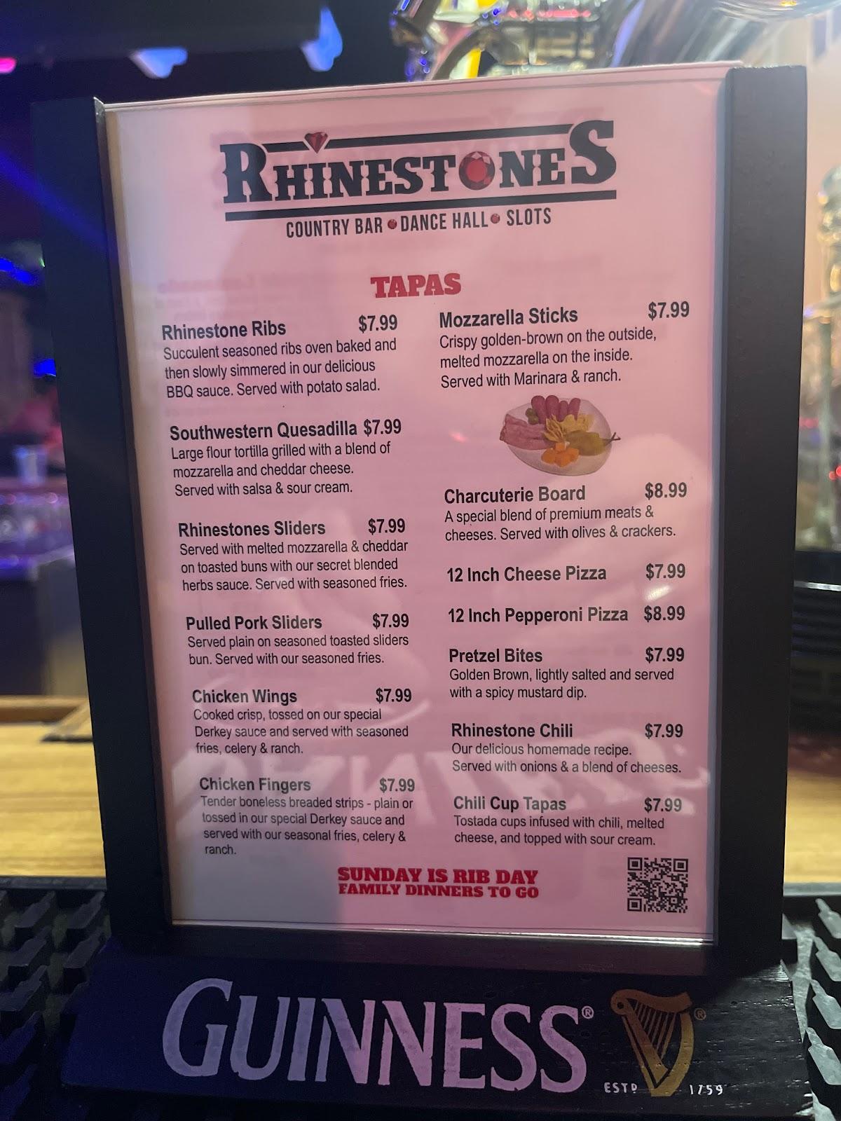 Menu at Rhinestones Country Bar & Dance Hall, Pahrump
