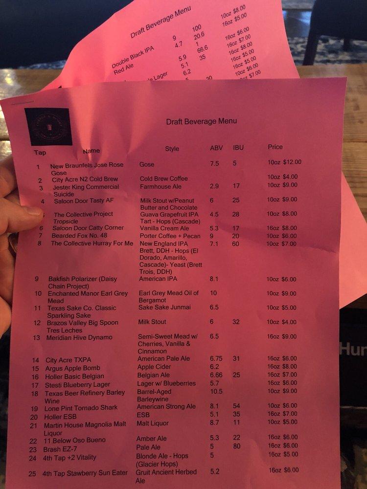 Menu at Cobble & Spoke pub & bar, Houston