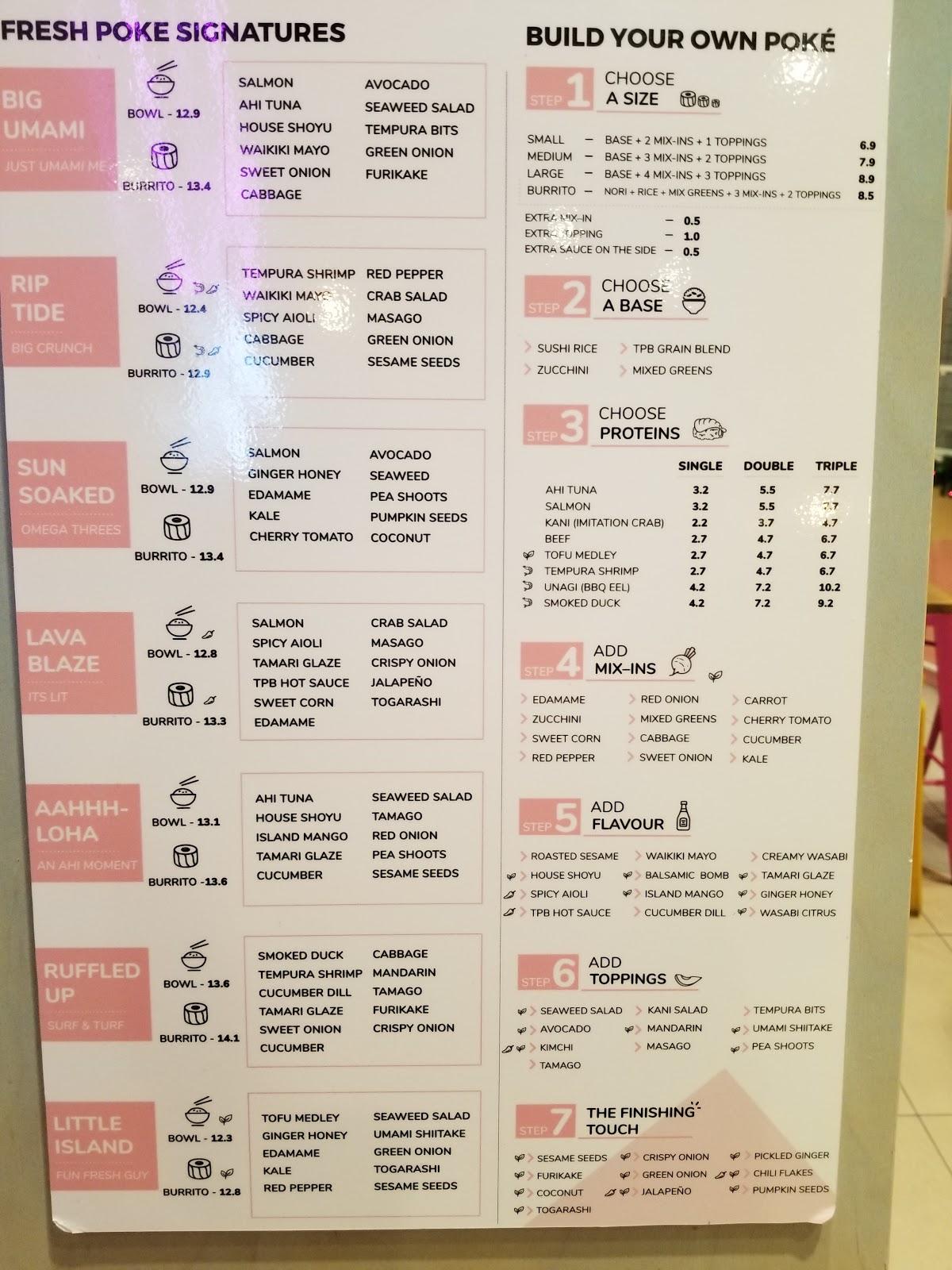 Menu at The Poke Box restaurant, Waterloo