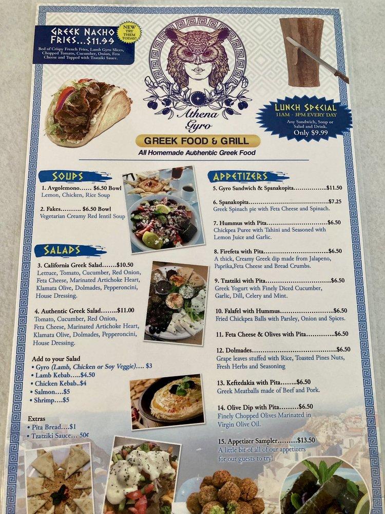 Menu at Athena Gyro restaurant, Palm Desert
