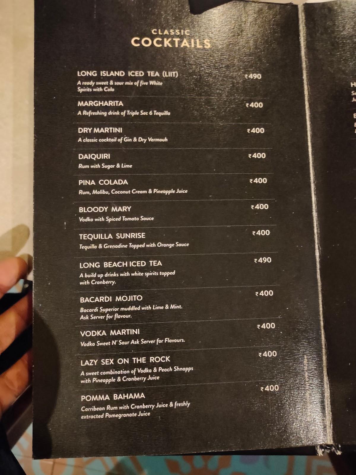 Menu at Cafe Sundowner, Bhubaneswar
