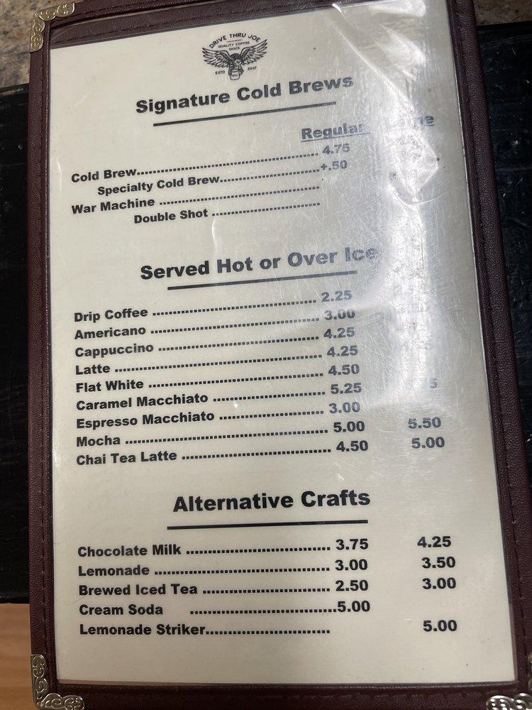 Menu at Drive Thru Joe (PACAF Headquarters) cafe, Honolulu