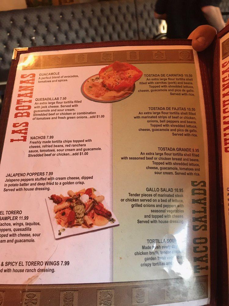 Menu at El Torero restaurant, Burson