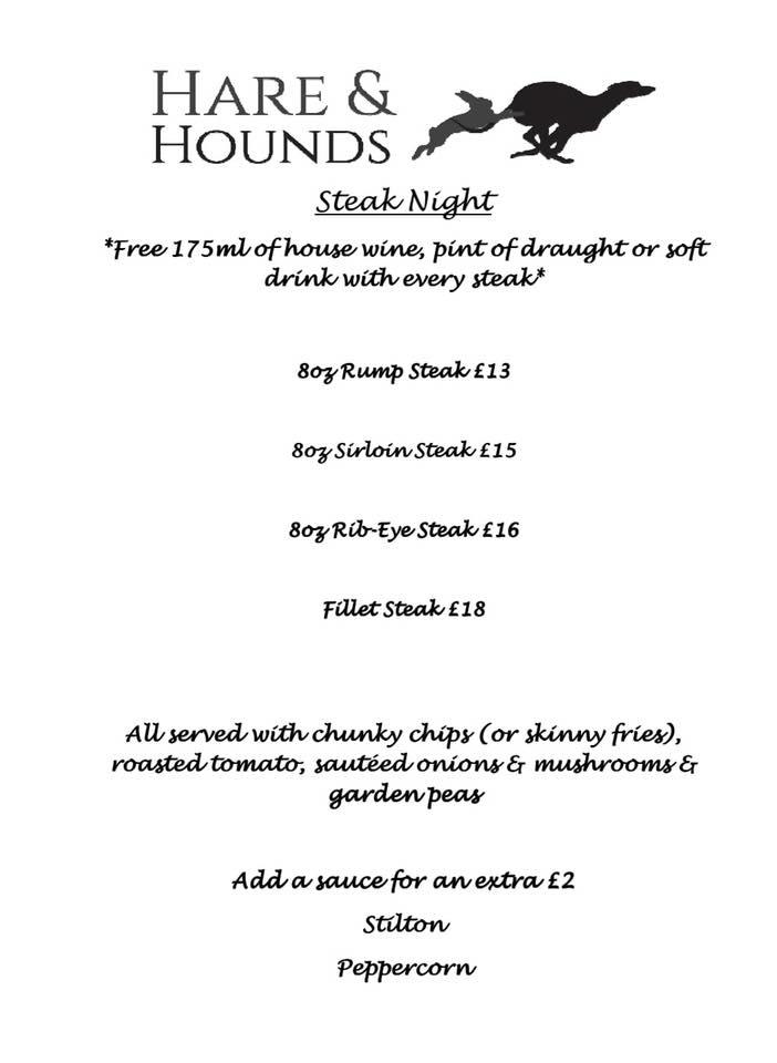 Menu at Hare & Hounds Inn pub & bar, Netherbury, Slape Hill