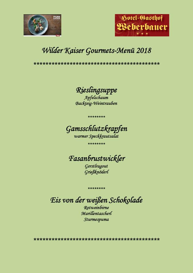 Speisekarte von Hotel-Gasthof Weberbauer Scheffau restaurant, Scheffau ...