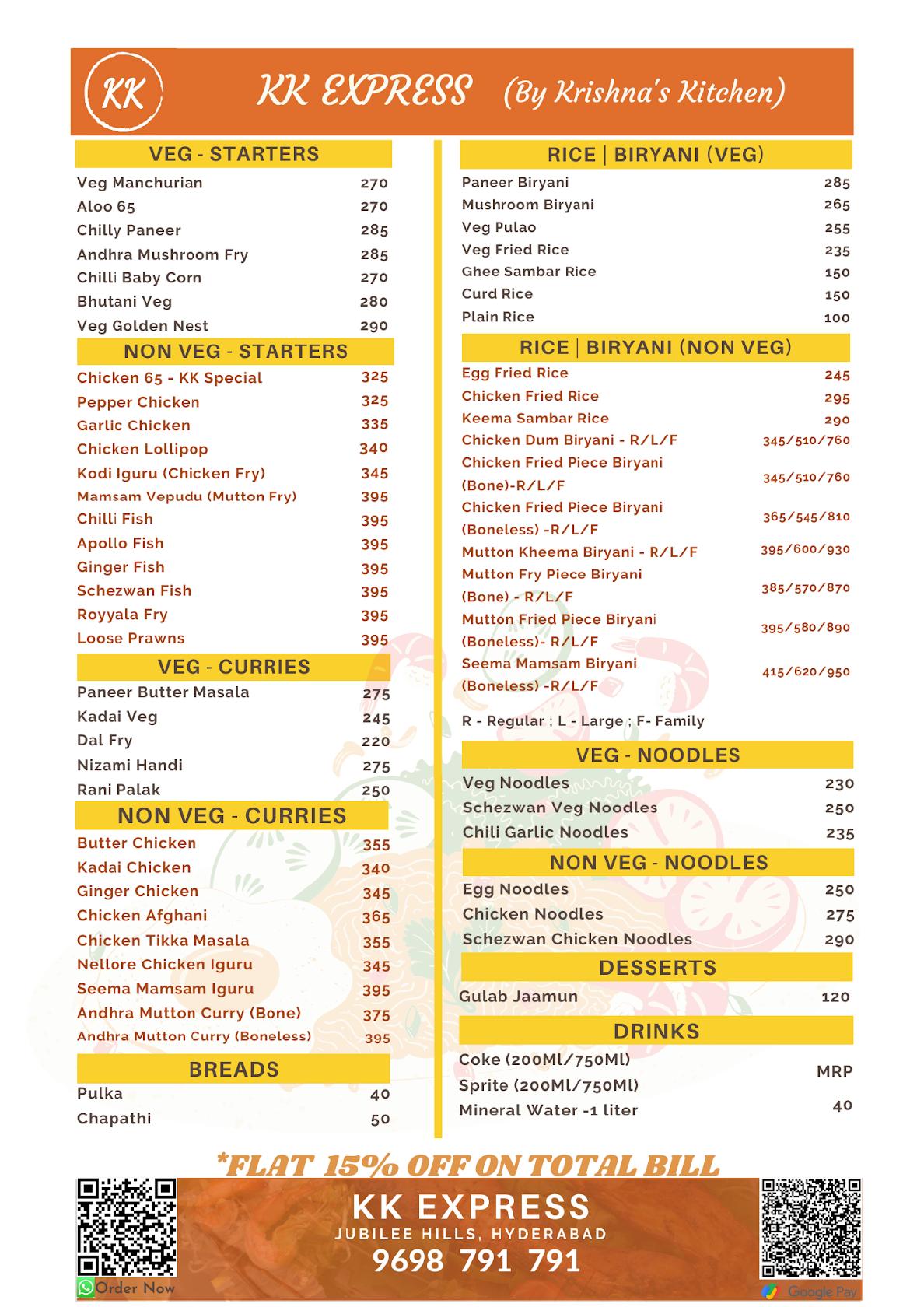 Menu at KK EXPRESS, Hyderabad