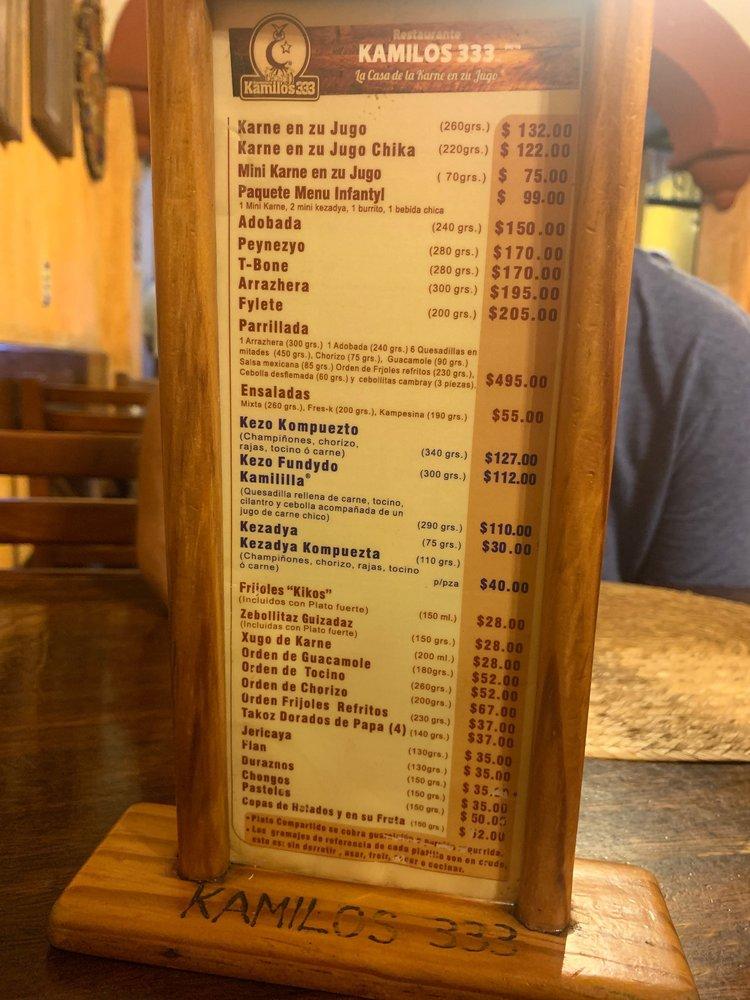 Menu at Kamilos 333 restaurant, Guadalajara, C. José Clemente Orozco 333
