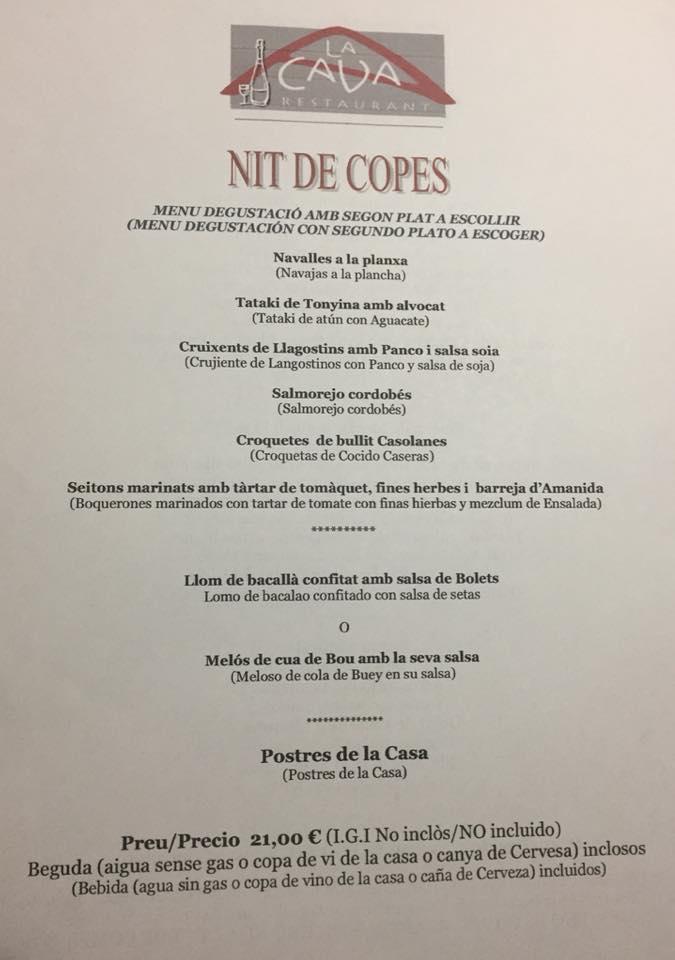 Speisekarte von La Cava restaurant, Andorra la Vella