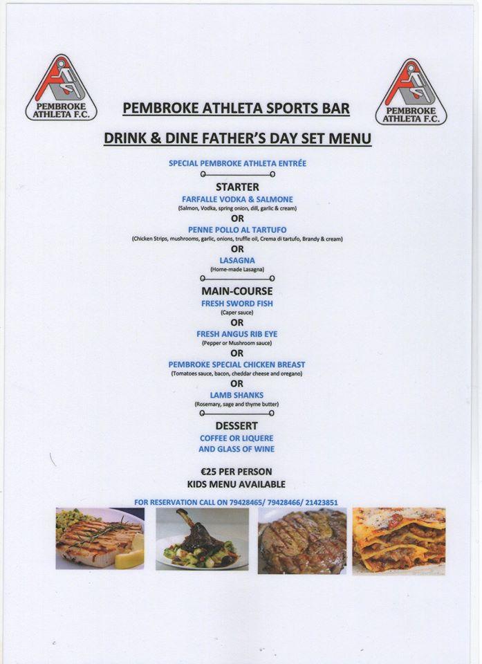 Menu at Pembroke athleta bar and restaurant., Pembroke