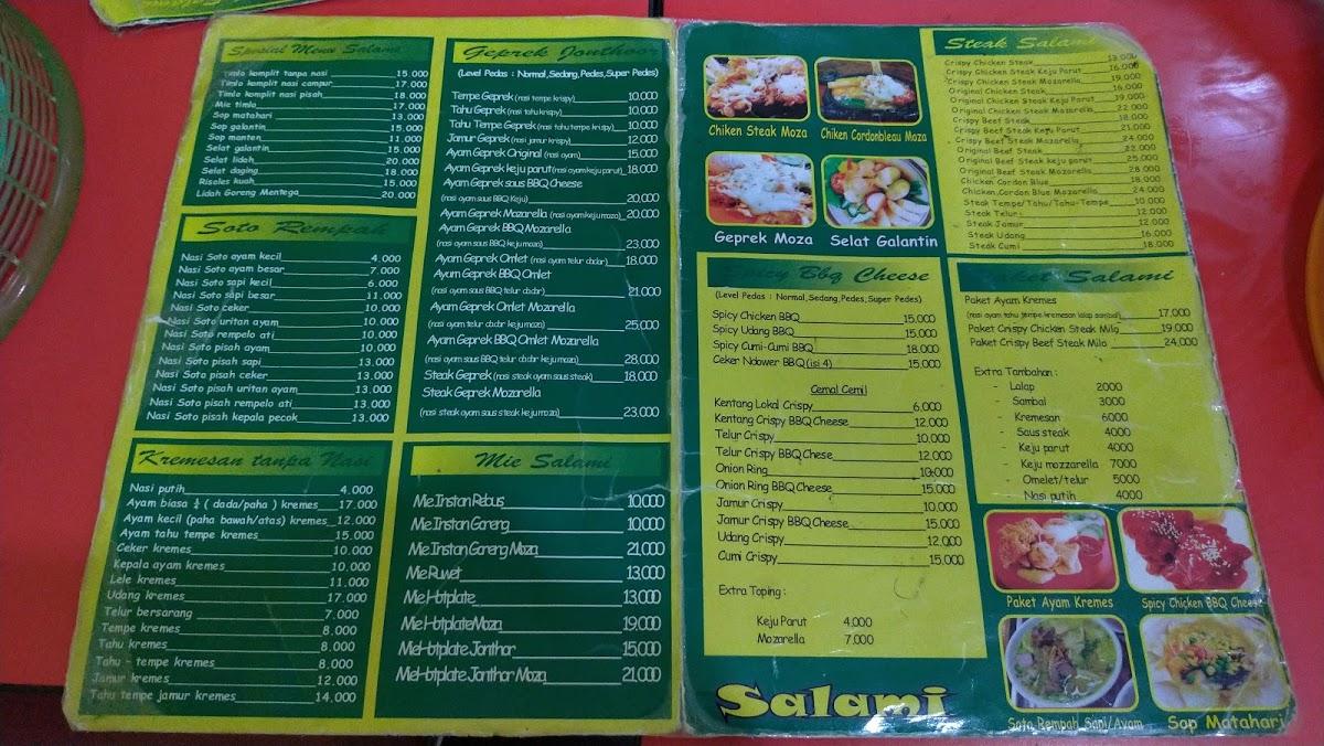Menu at Salami restaurant, Semarang