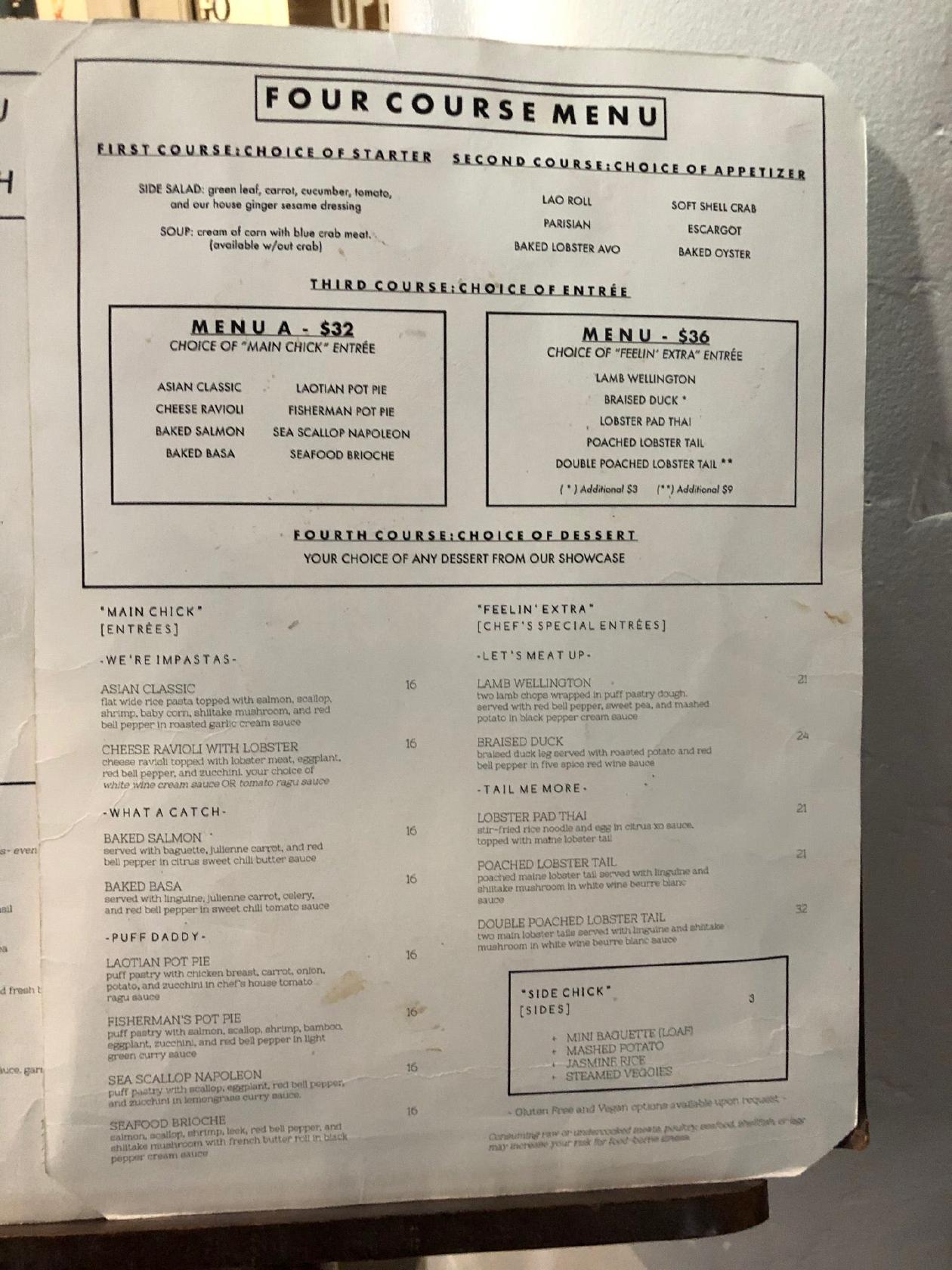 Menu at Tiny Pyramid cafe, Honolulu