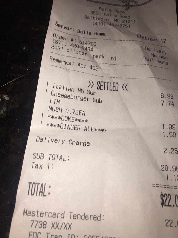 Menu at Bella-Roma Pizza pizzeria, Baltimore, Falls Rd