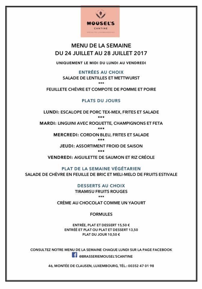 Menu at Restaurant Mousel's Cantine Sàrl, Luxembourg City