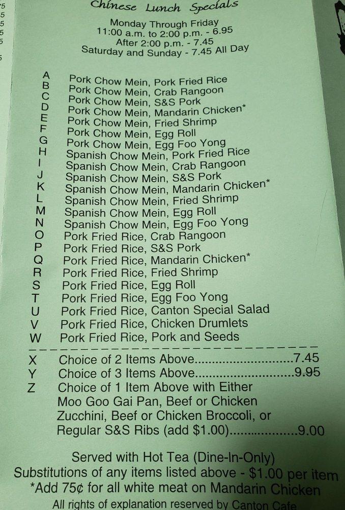 Menu at Canton Café restaurant, Caldwell