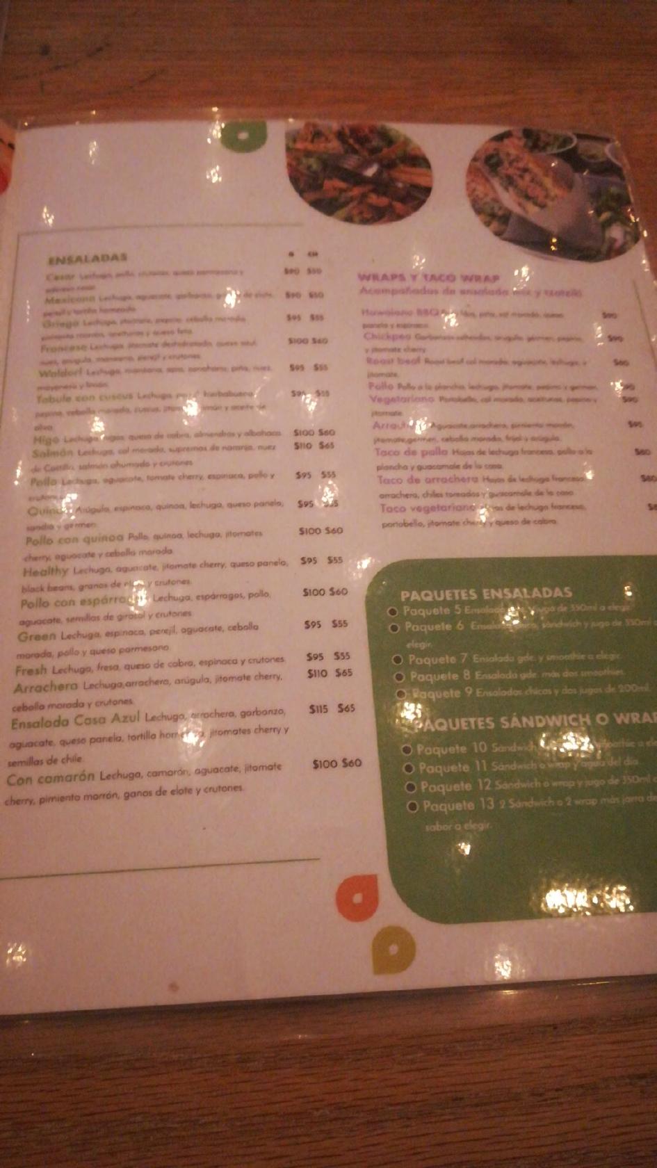 Carta de pizzería Casa Azul, Toluca de Lerdo