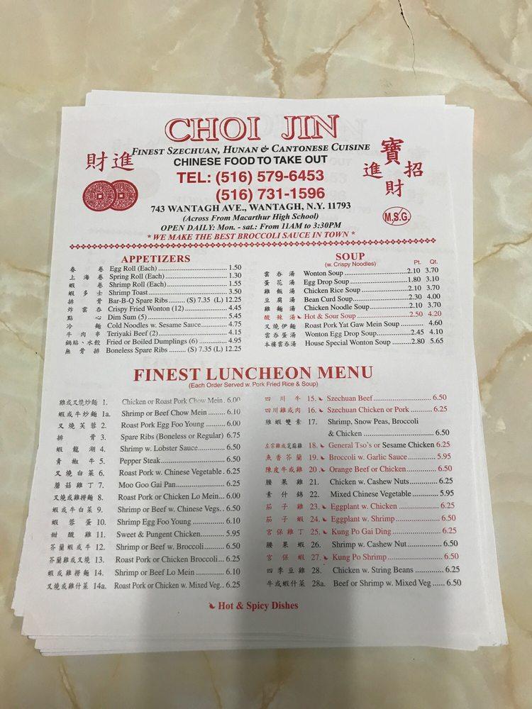 Menu at Choi Jin Chinese Restaurant, Wantagh