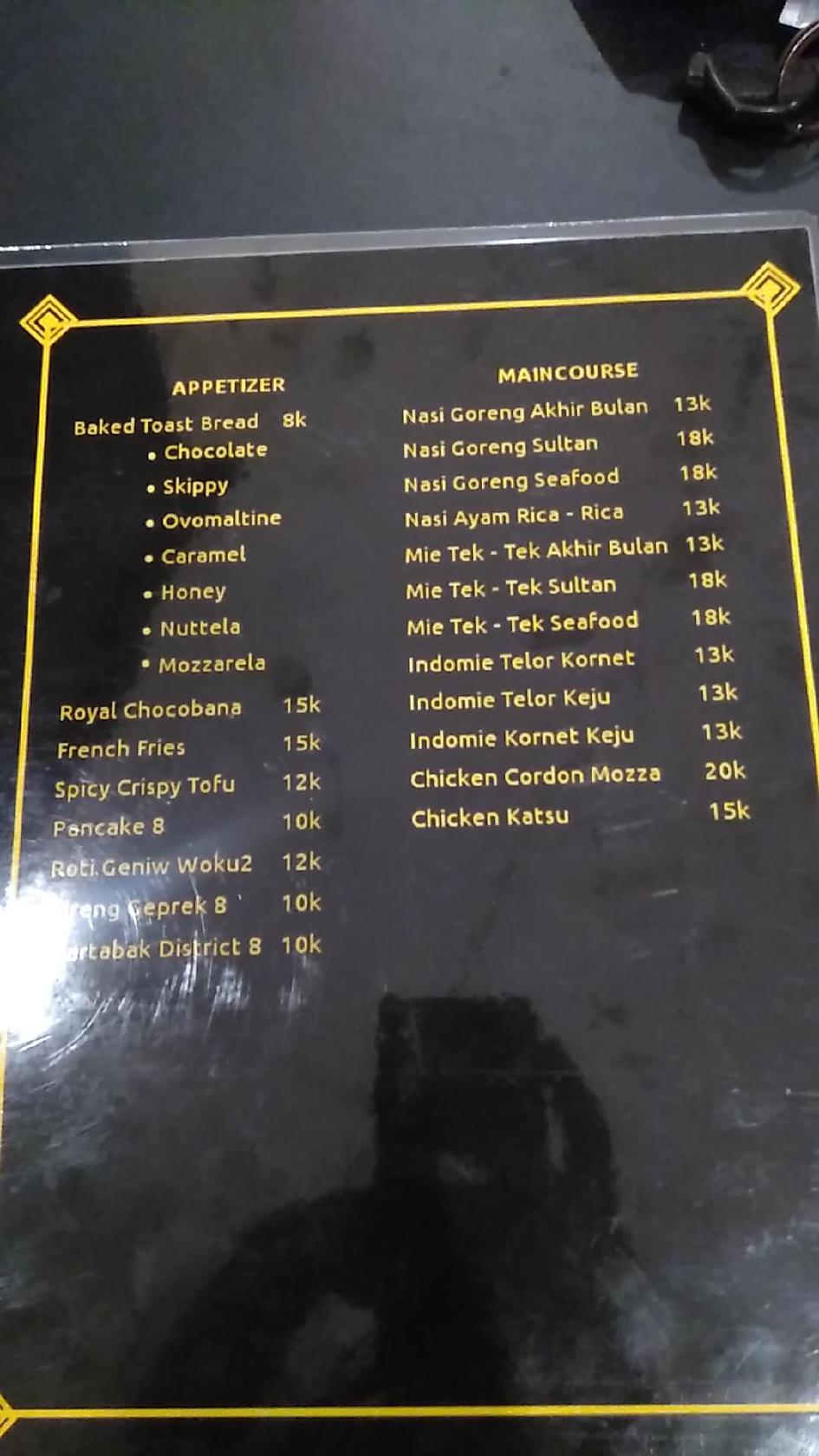 Menu at District 8 Cafe, Bandung